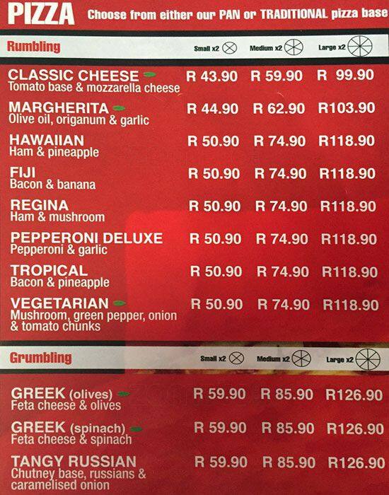 Roman s Pizza Menu Menu For Roman s Pizza Parklands Cape Town