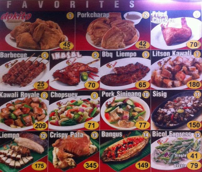Andok's, Ninoy Aquino Airport Area Menu
