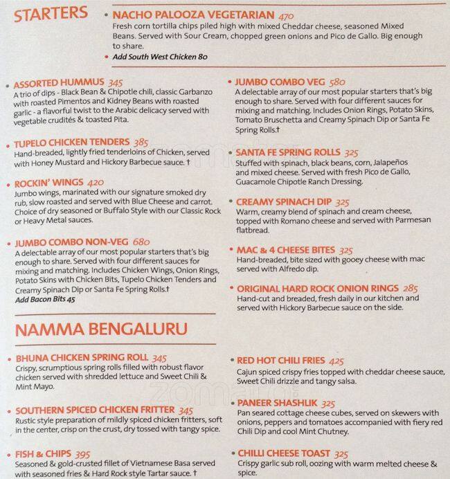 Hard Rock Cafe Menu, Menu for Hard Rock Cafe, St. Marks Road, Bangalore ...