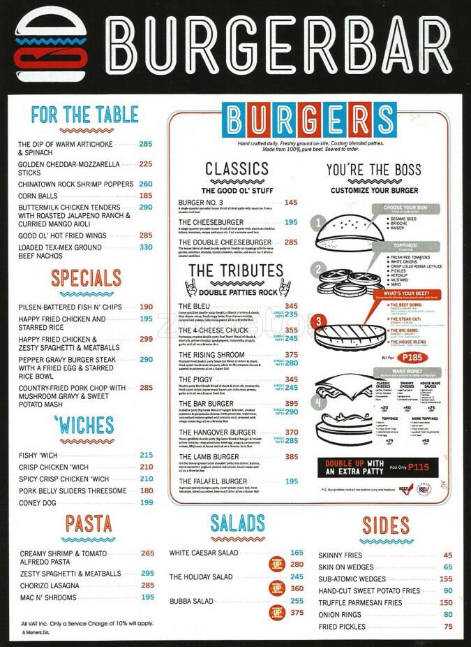 Burger Bar Menu