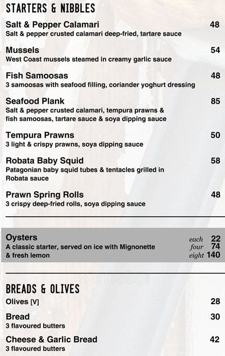 Cape Town Fish Market Menu, Menu for Cape Town Fish Market, V & A ...
